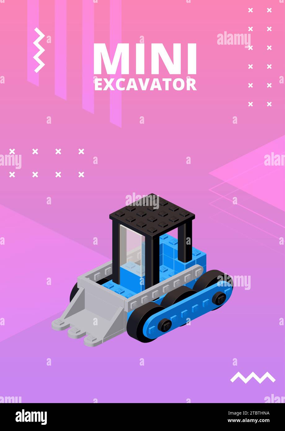 Mini excavator poster for print and design. Vector illustration Stock ...