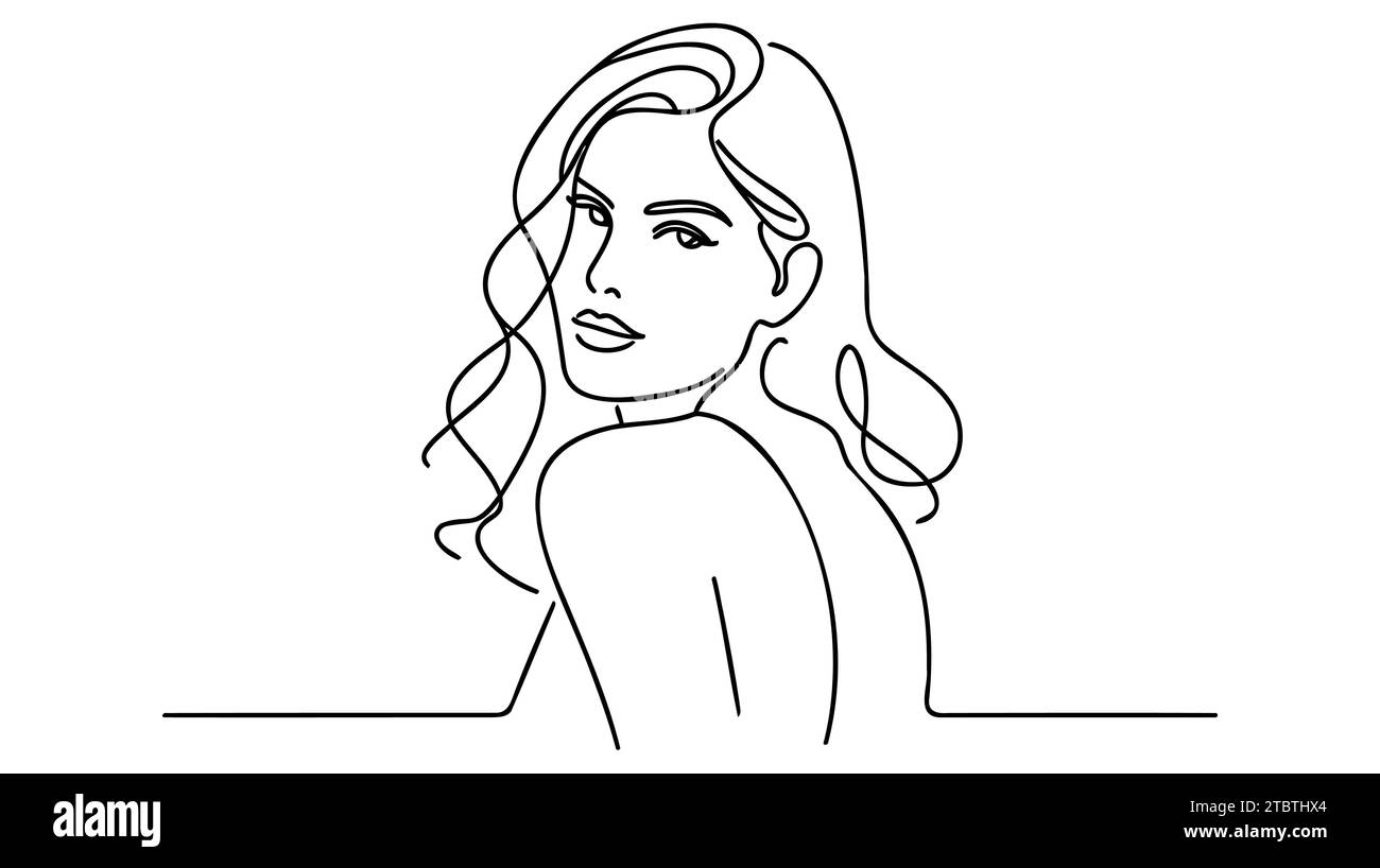 woman one line art, hand drawn lady figure continuous contour. female ...