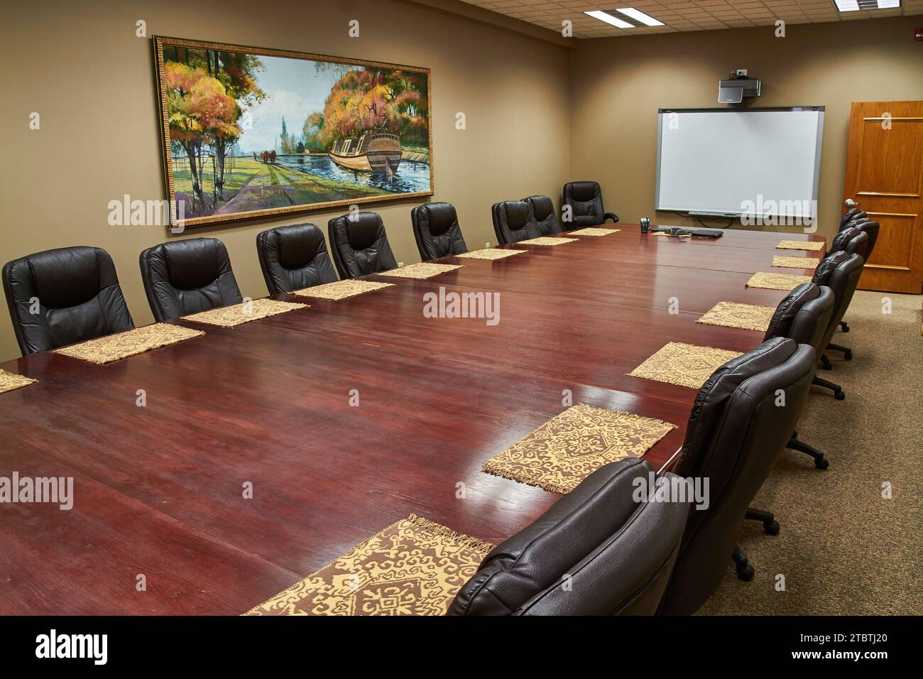 Executive Conference Room in Warm Lighting, Ready for Professional ...