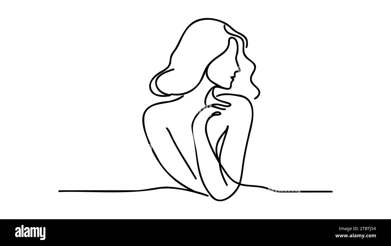 woman one line art, hand drawn lady figure continuous contour. female ...