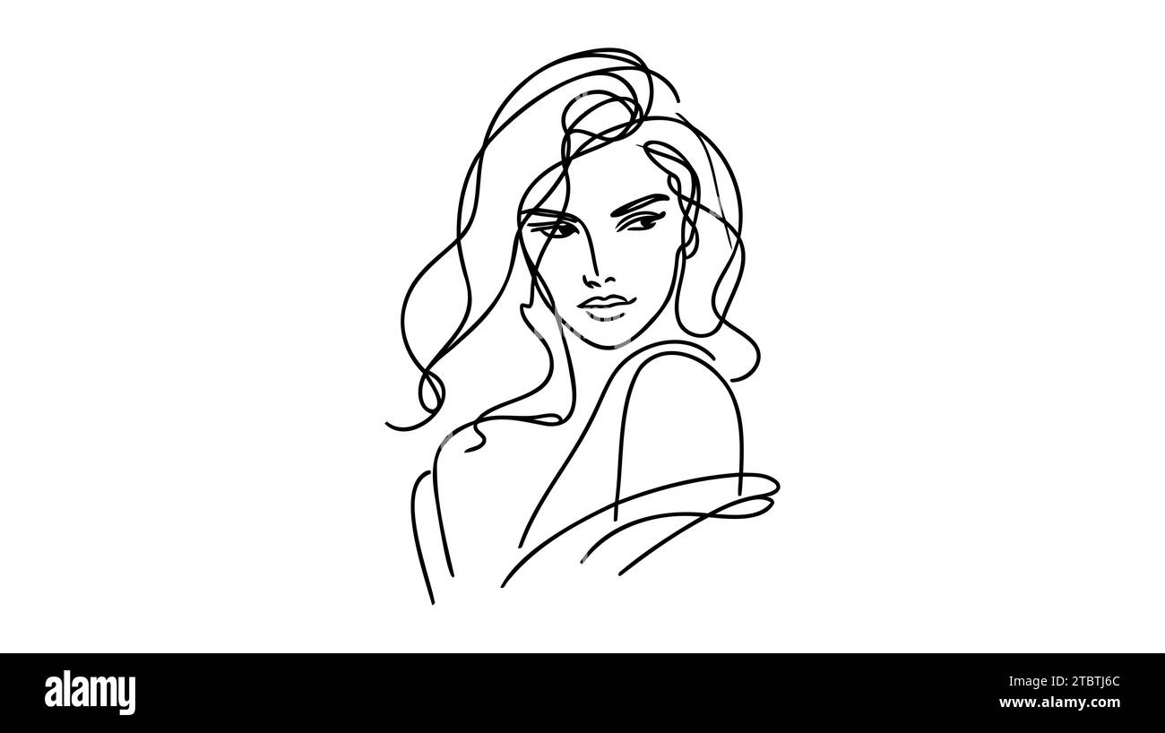 woman one line art, hand drawn lady figure continuous contour. female ...