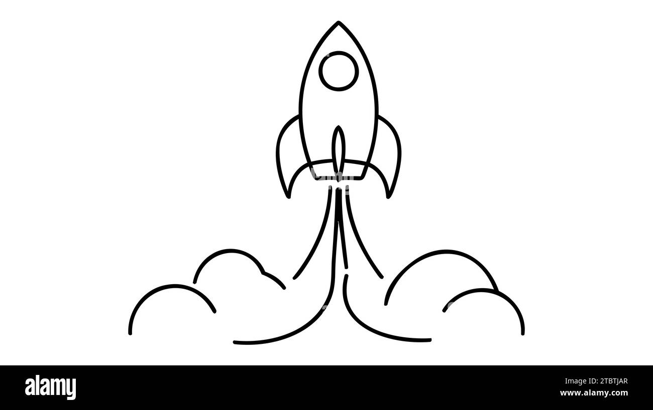 One continuous line drawing of simple retro spacecraft flying up to the ...