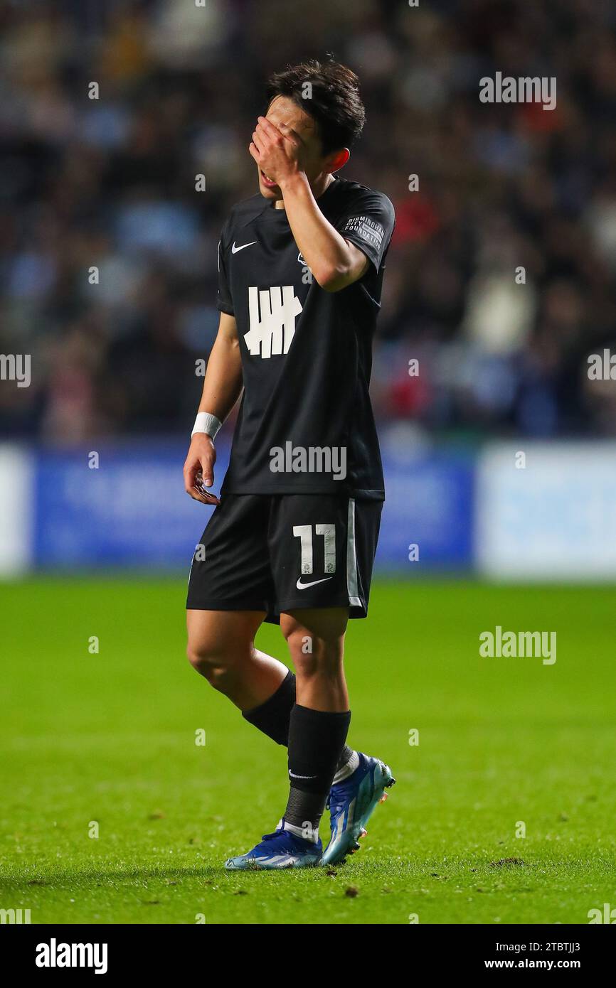 Koji Miyoshi #11 of Birmingham City rubs his forehead during the Sky ...