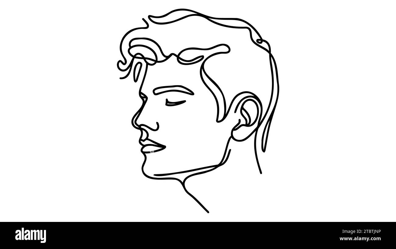 Continuous Line Drawing Of Man Profile Abstract Man Face Minimalistic Beauty Concept Vector