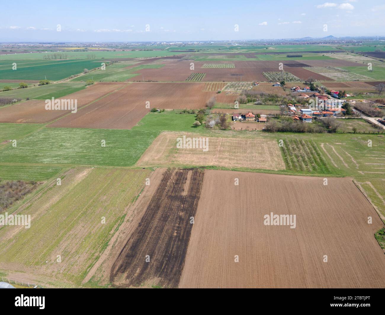 Aerial view of Upper Thracian Plain near village of Tsalapitsa, Plovdiv ...