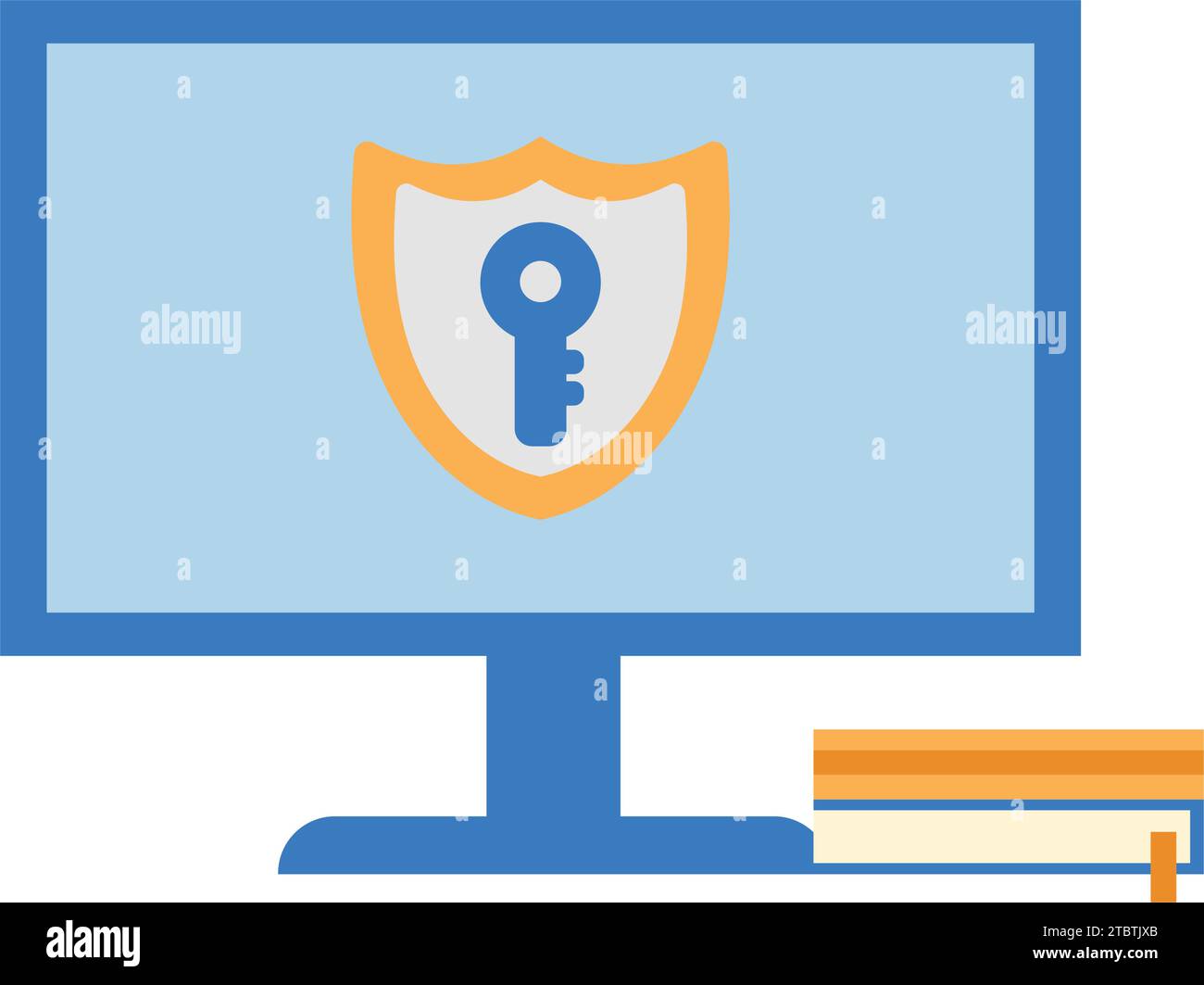 data security illustration with monitor with key vector isolated Stock ...