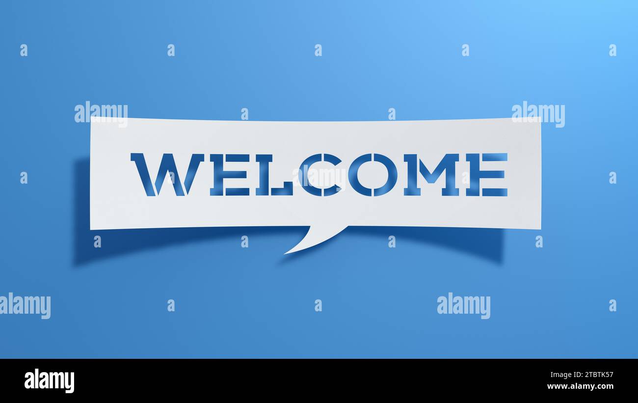 Welcome Speech Bubble. Minimalist abstract design with white cut out ...