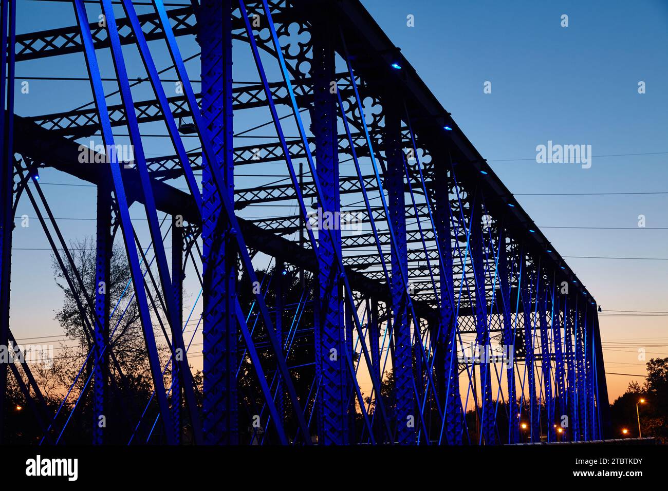 Blue Illuminated Wells Street Bridge at Dusk in Fort Wayne, Indiana ...