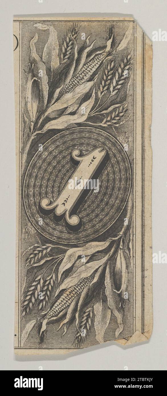 Banknote motif: the number 1 against an oval of woven lathe work ...