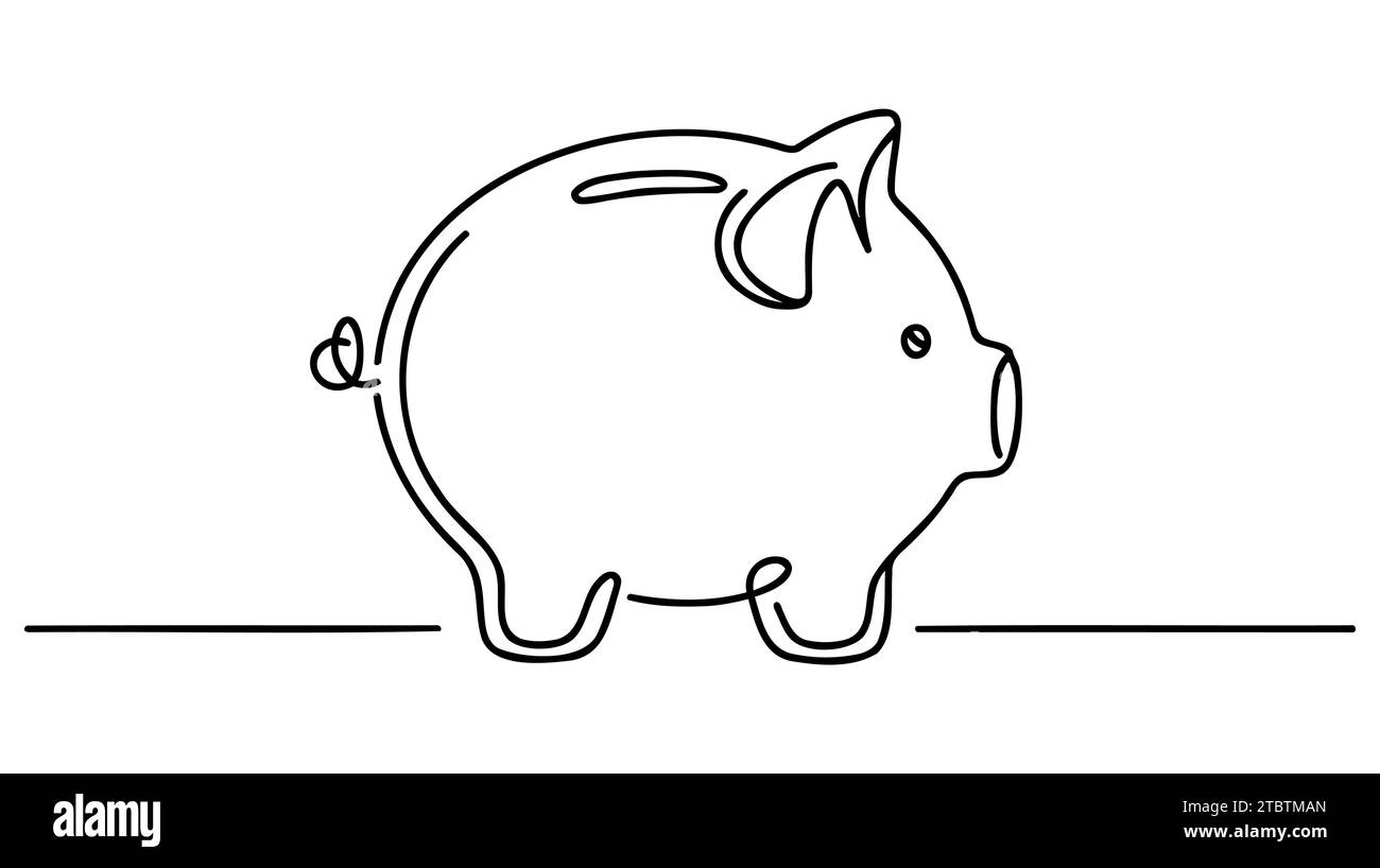 Piggy bank in continuous line art drawing style. Pig moneybox black ...