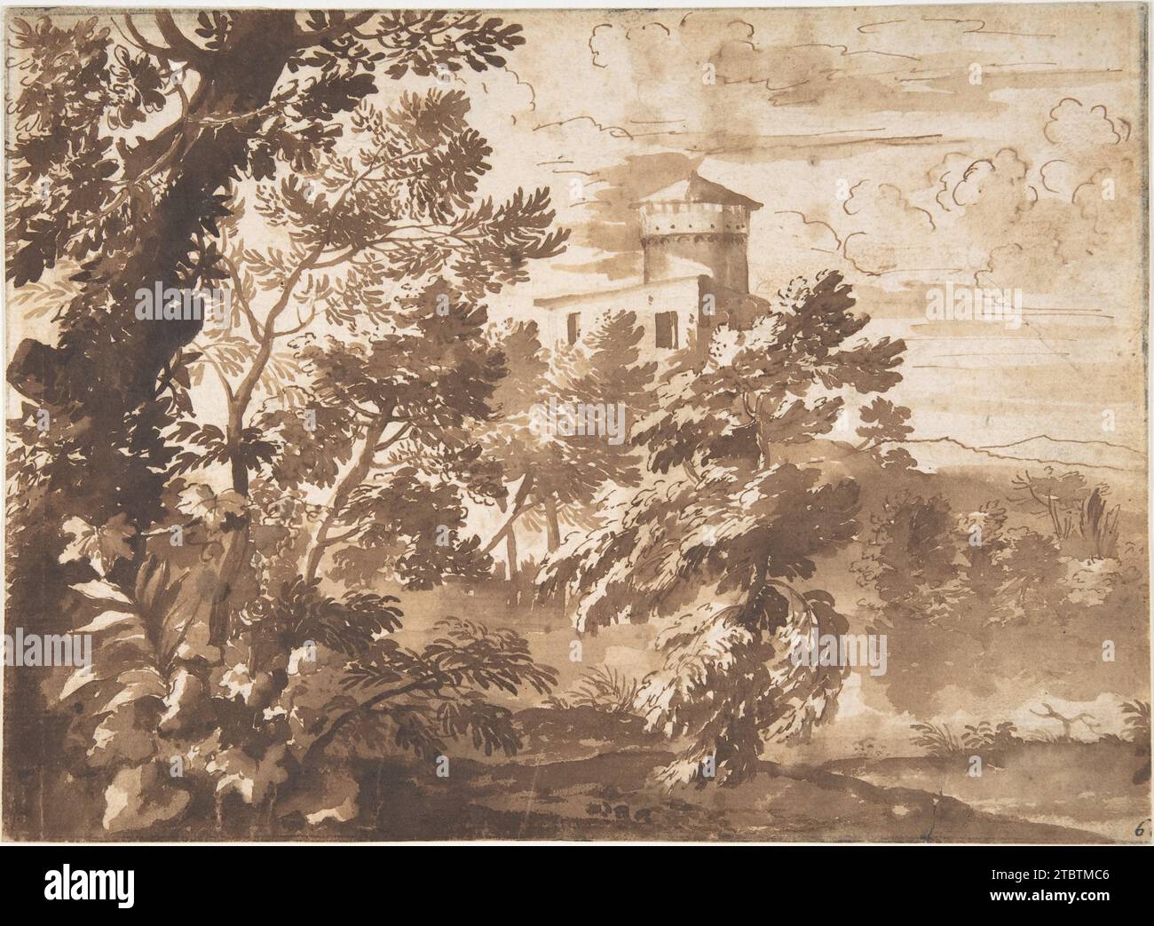 Wooded Landscape with a Tower 1972 by Anonymous, French, 17th century Stock Photo - Alamy