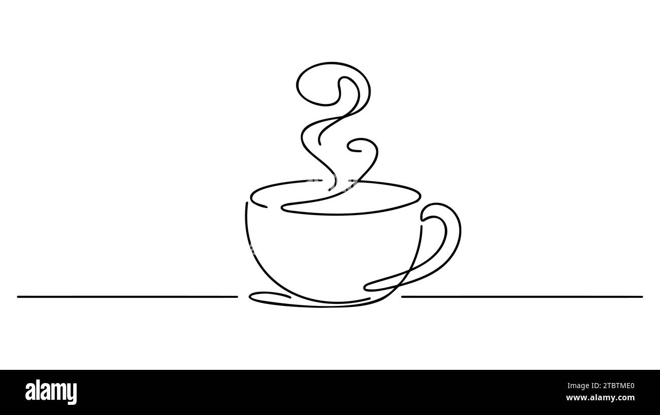 Continuous thin line coffee cup with smoke vector illustration ...
