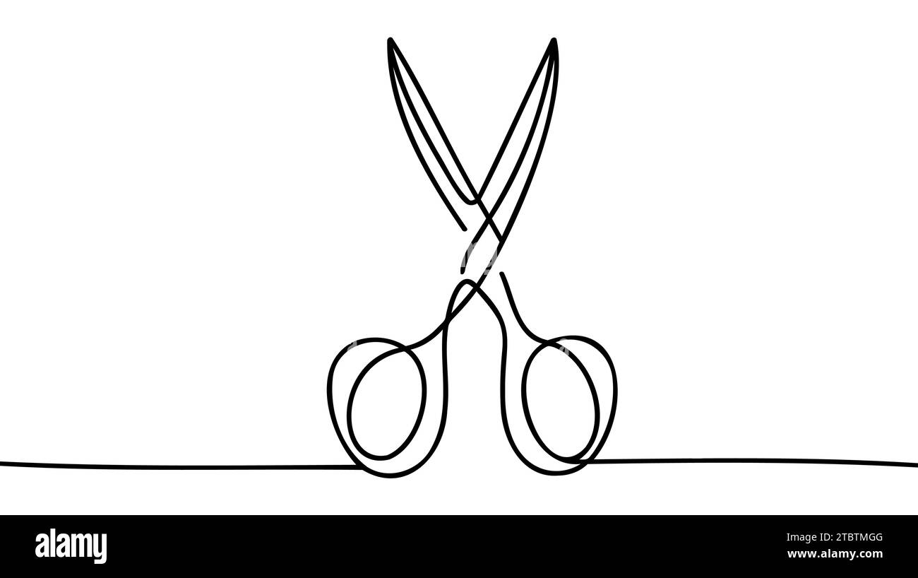Scissors one-line art, hand drawn continuous contour. Shears, drawing ...