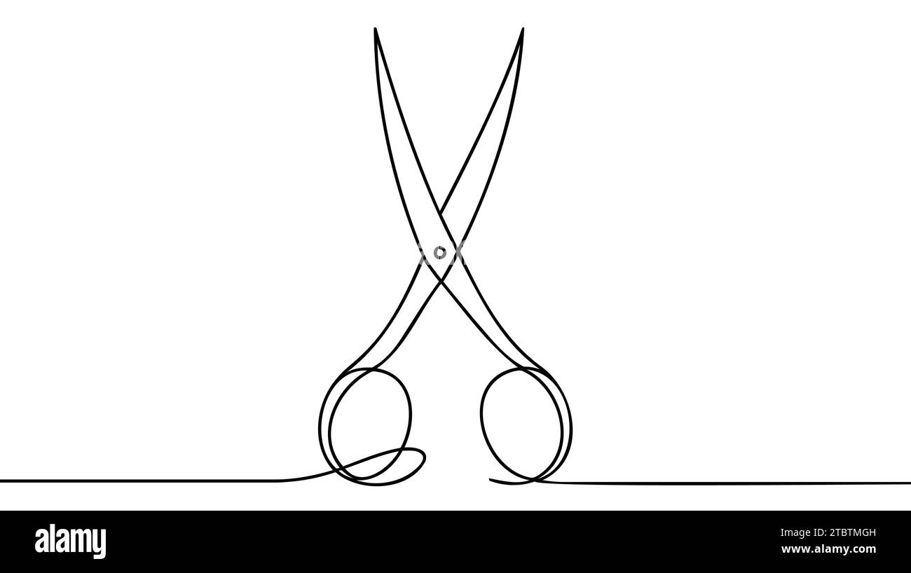 Scissors one-line art, hand drawn continuous contour. Shears, drawing ...