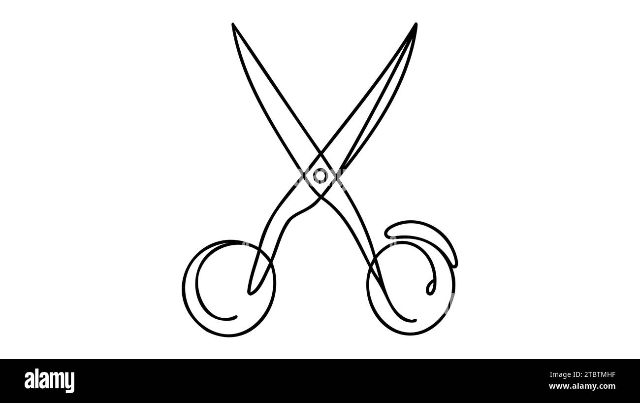 Scissors one-line art, hand drawn continuous contour. Shears, drawing ...