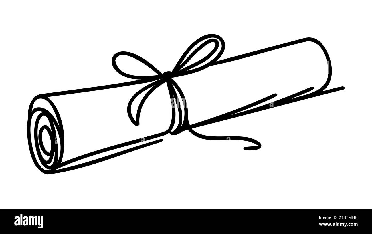 Continuous one line drawing of scroll of paper, certificate or diploma ...