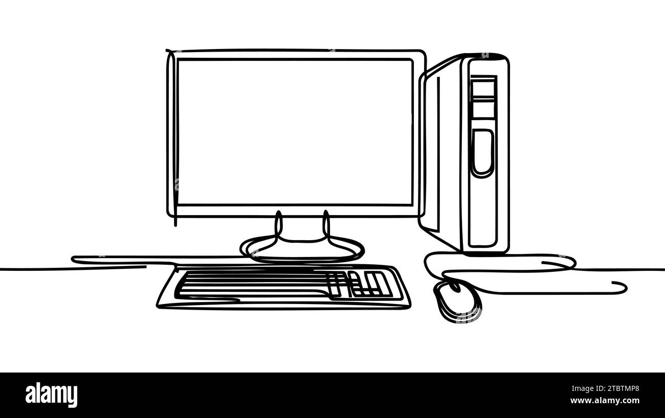 Continuous one line drawing of computer monitor with mouse minimalism ...