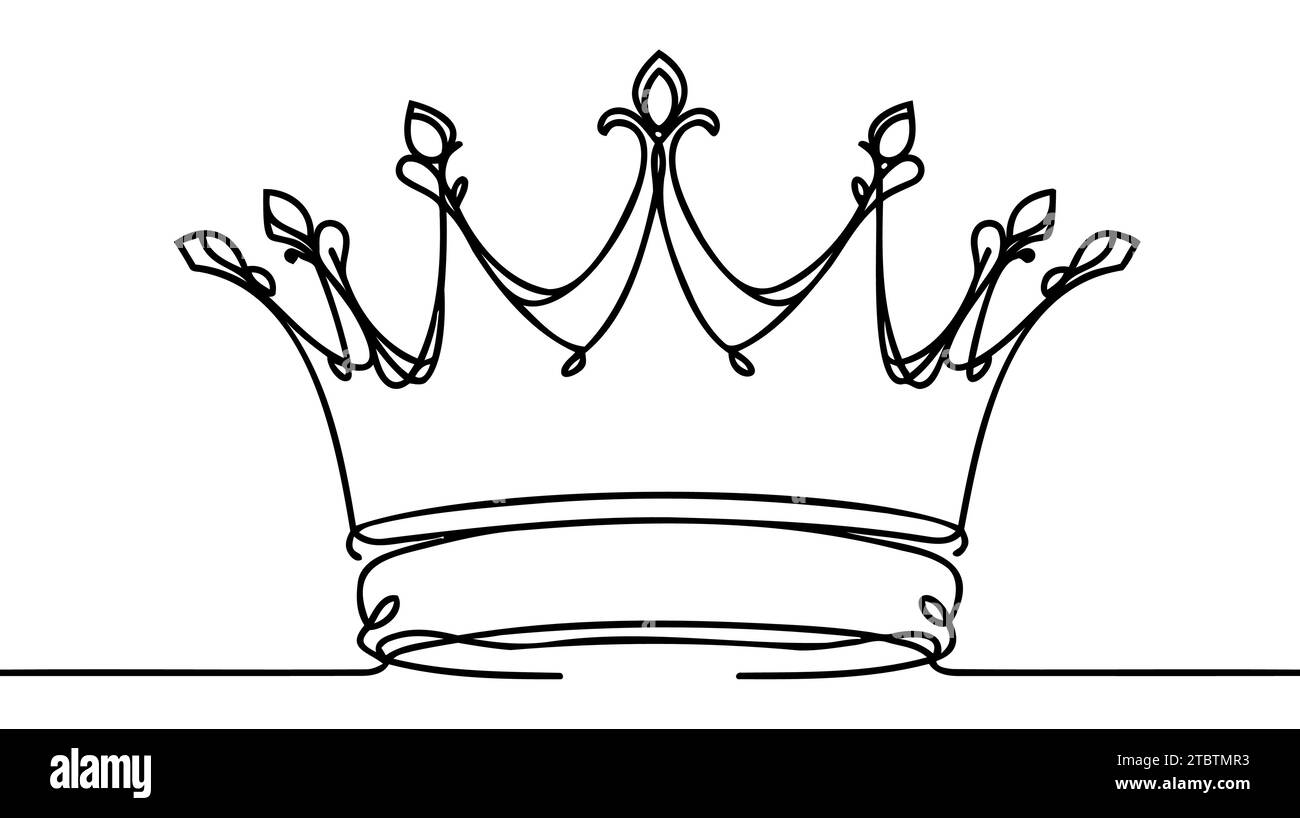 Continuous one line drawing of royal crown. Simple king crown outline ...