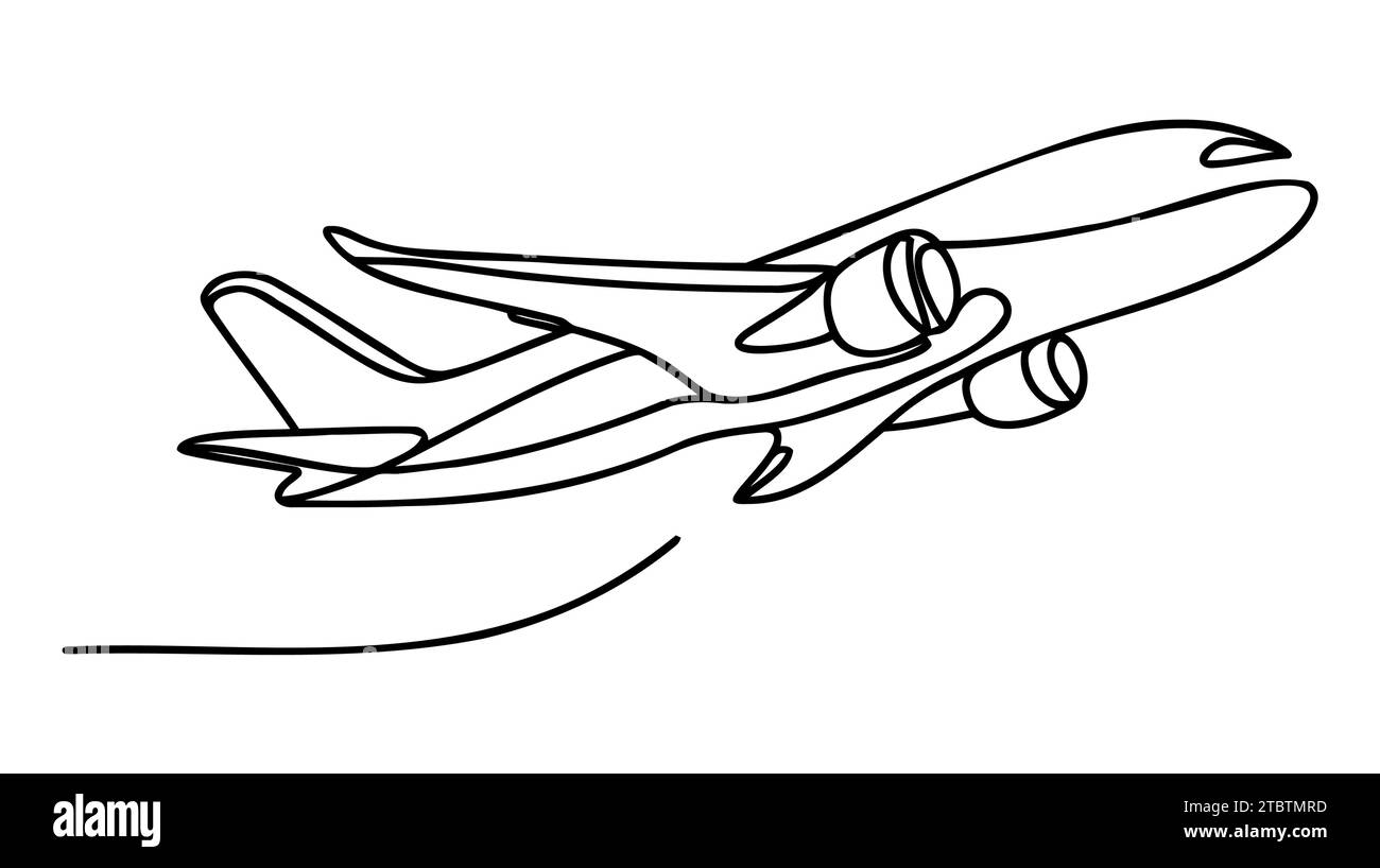 Airplane one line drawing on a white background. Airplane continuous ...