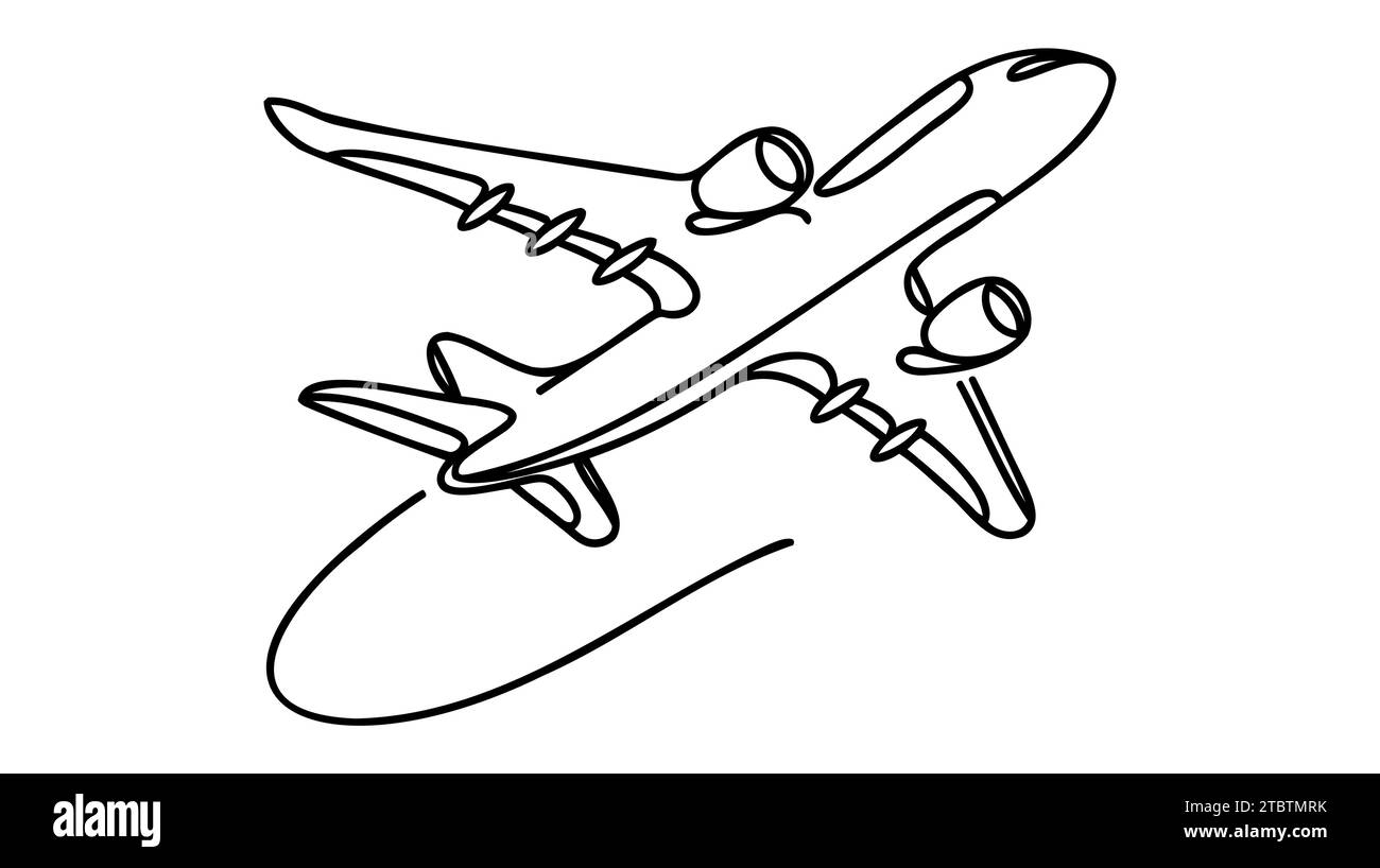 Airplane one line drawing on a white background. Airplane continuous ...