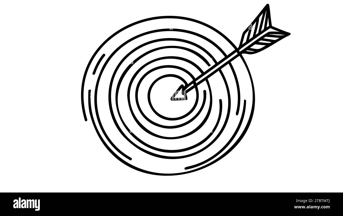Target with arrow continuous line drawing. Hand drawn linear goal ...