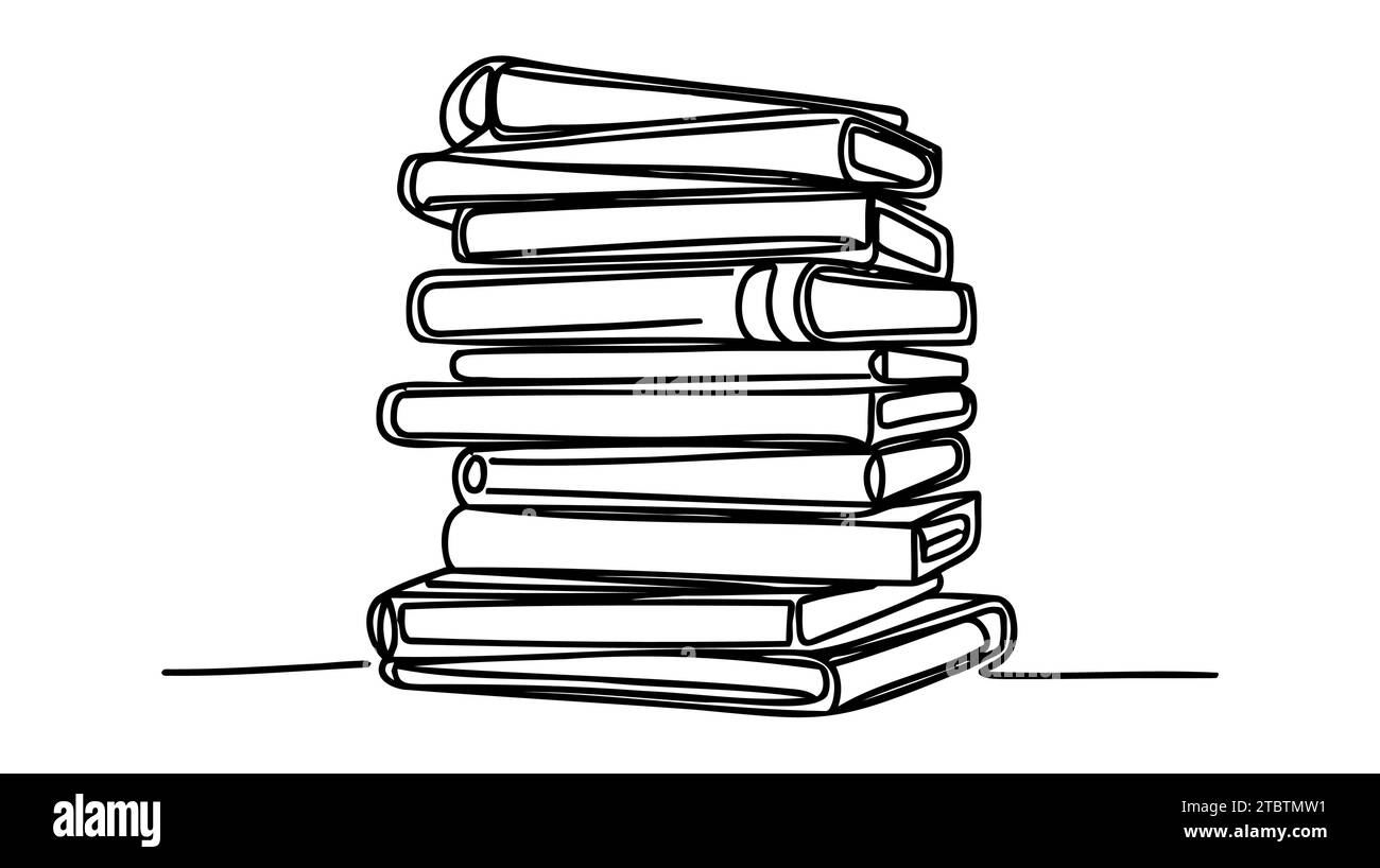 Stack of Books Continuous Line Drawing isolated minimalistic trendy ...