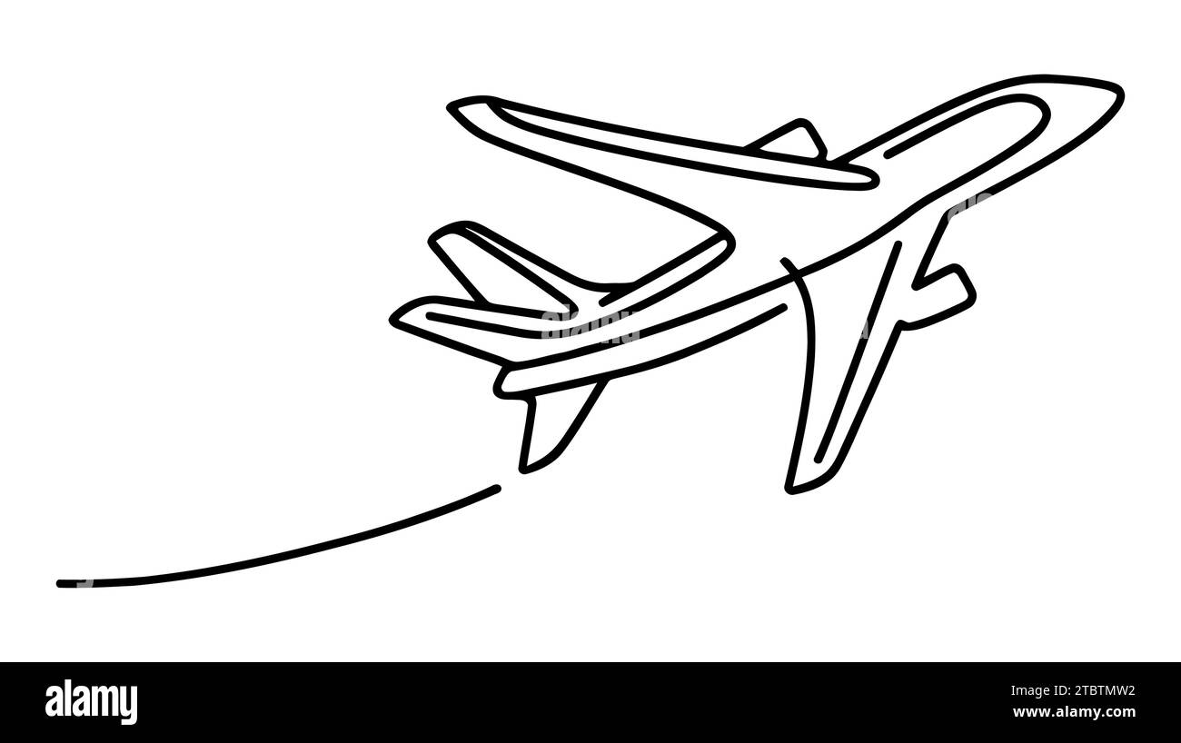 Airplane one line drawing on a white background. Airplane continuous ...