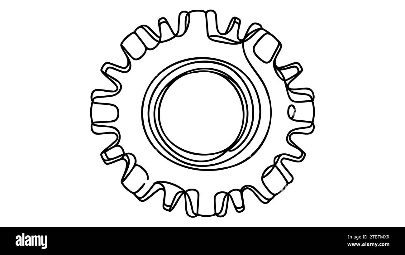 Single gear one line drawing. One continuous line illustration of gear ...