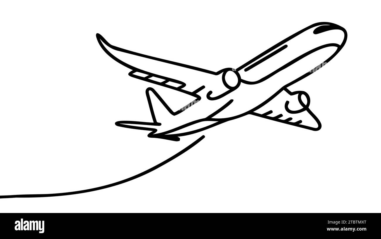 Airplane one line drawing on a white background. Airplane continuous ...