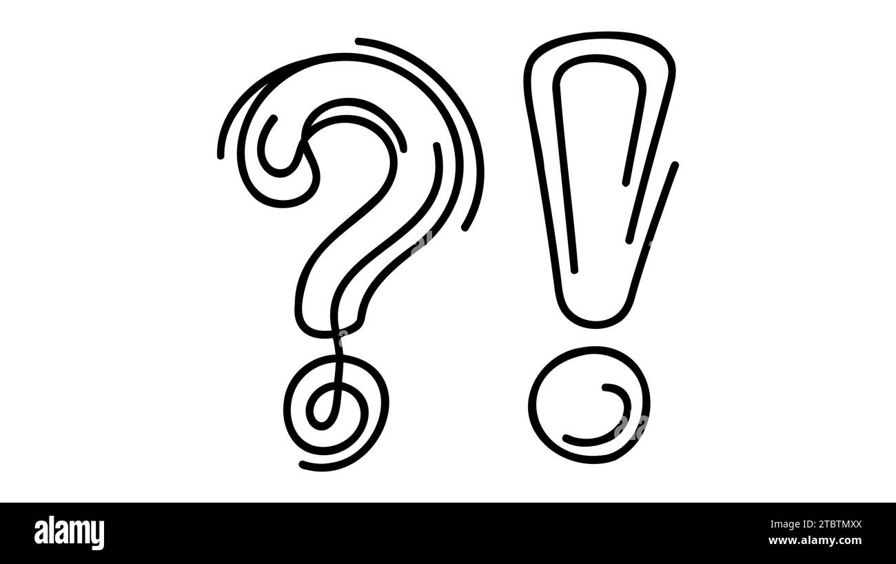 Question and exclamation marks one line art, hand drawn asking and ...