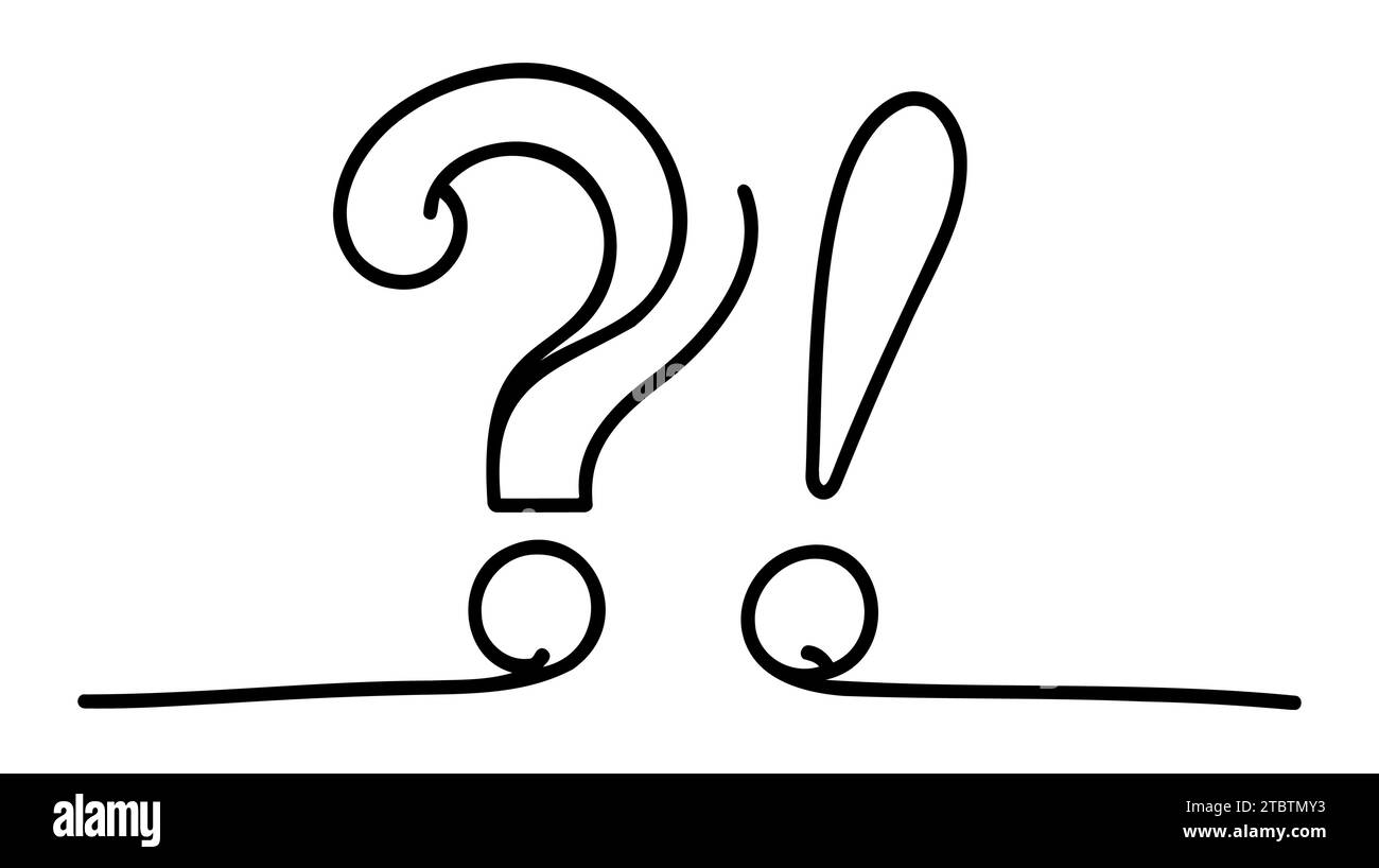 Question and exclamation marks one line art, hand drawn asking and ...
