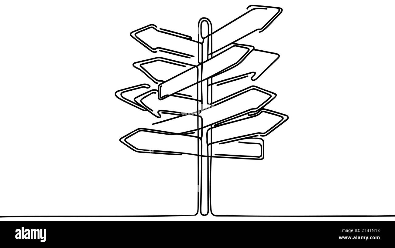 Road direction sign arrows isolated on white background. Continuous one ...