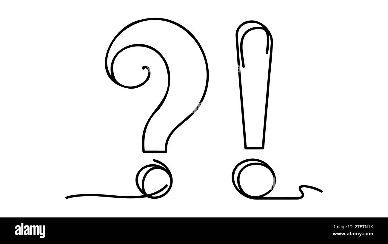 Question and exclamation marks one line art, hand drawn asking and ...
