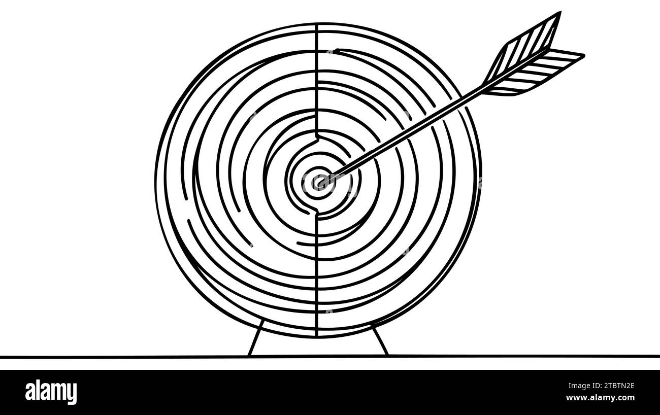 Target with arrow continuous line drawing. Hand drawn linear goal ...