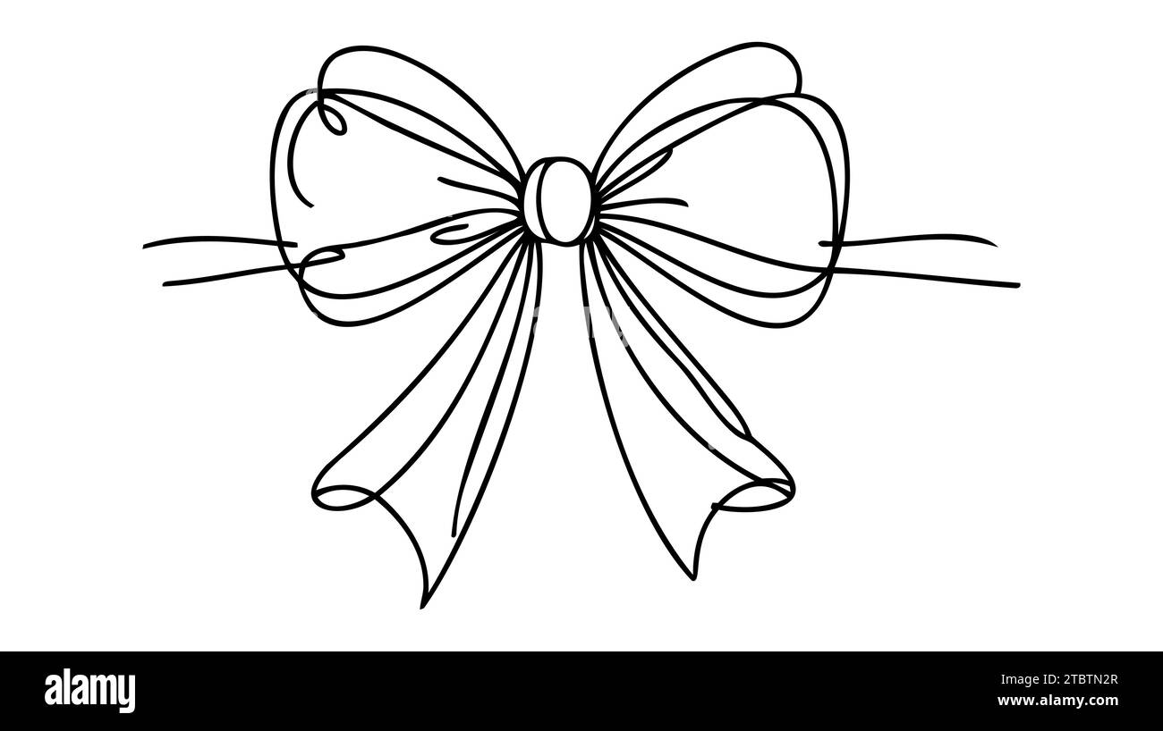 Decorative ribbon bow in continuous line art drawing style. Festive bow ...