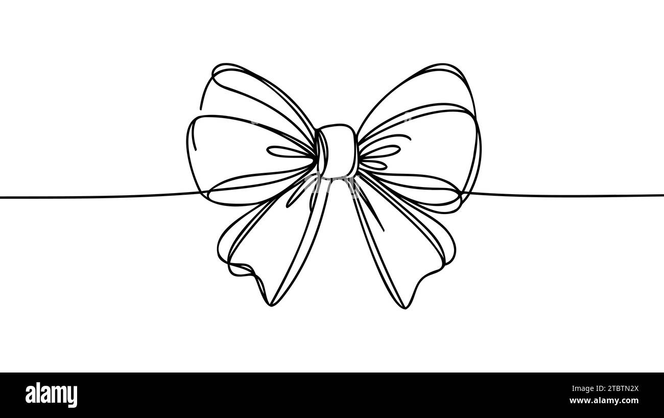 Decorative ribbon bow in continuous line art drawing style. Festive bow ...