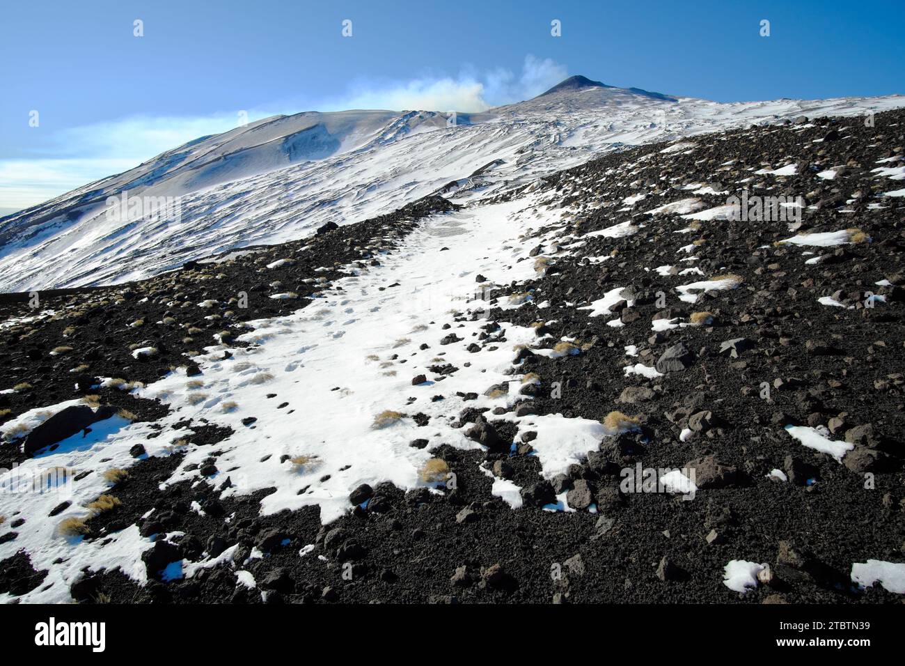 volcanic rock and ashes on mountainside of Mount Etna North-East Crater ...