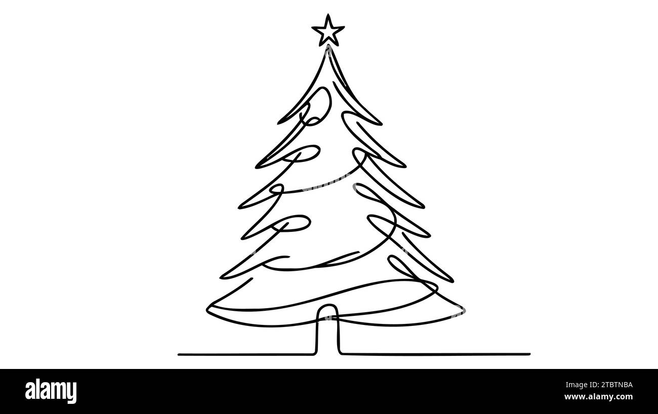 Christmas tree line background. One line drawing background. Continuous ...