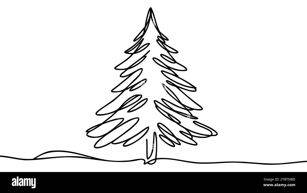 Christmas tree line background. One line drawing background. Continuous ...