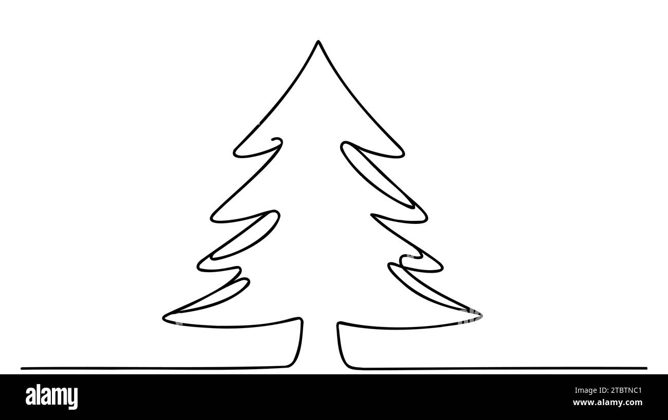 Christmas tree line background. One line drawing background. Continuous ...