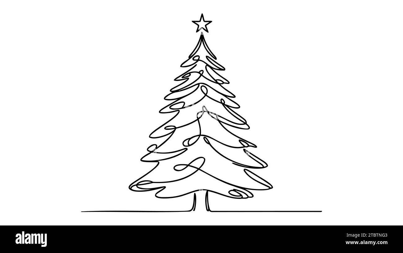 Christmas tree line background. One line drawing background. Continuous ...