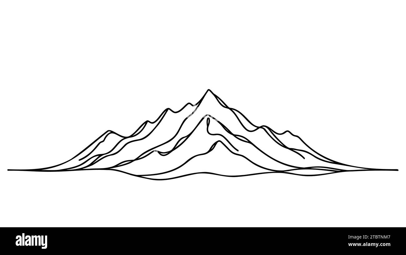 One continuous line drawing of mountain range landscape. Web banner ...