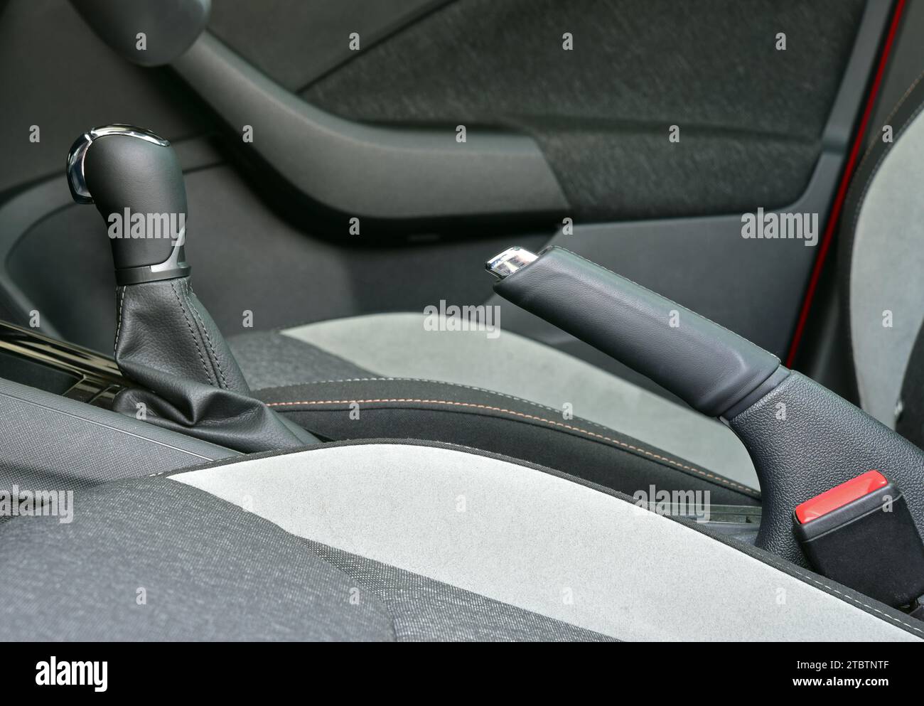 Manual gear shift and handbrake inside the passenger car Stock Photo ...