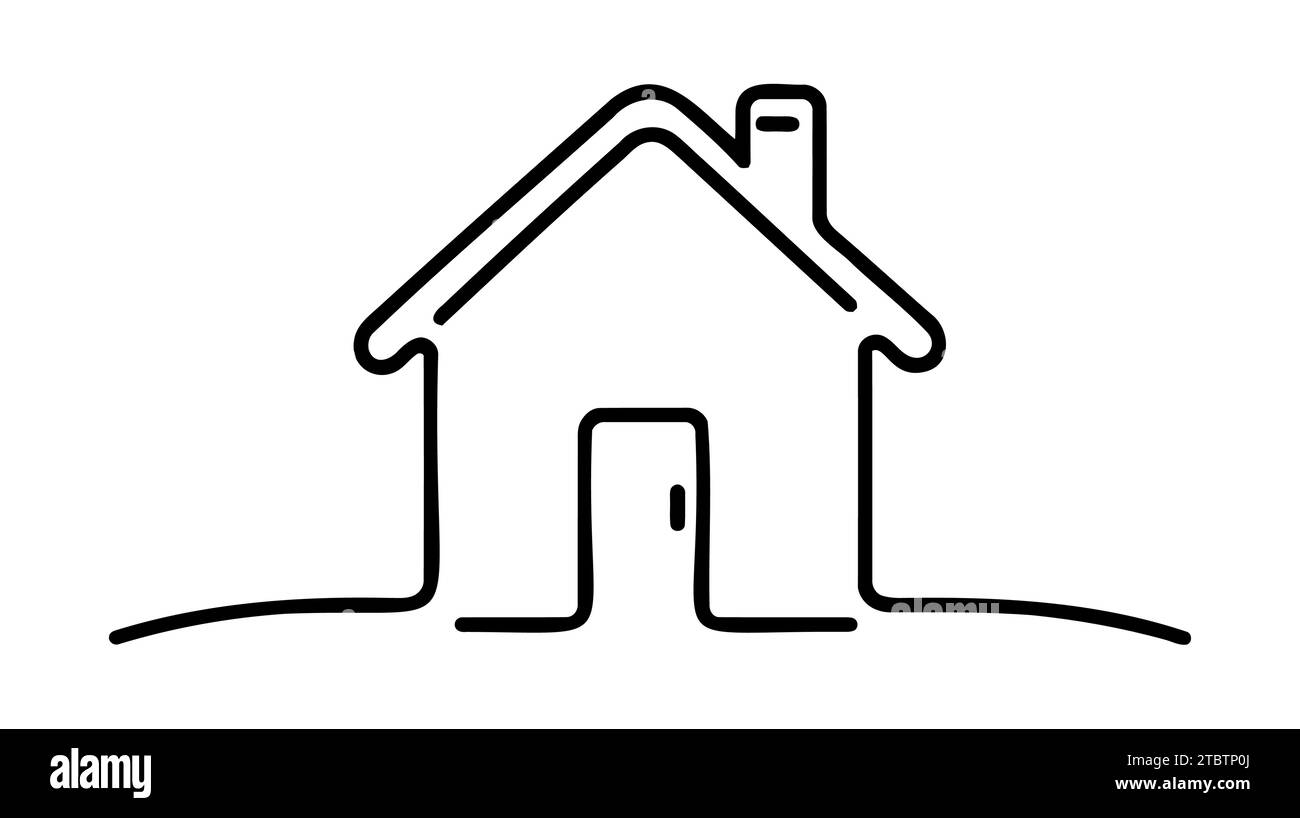 Continuous thin line home vector illustration, minimalist house icon ...