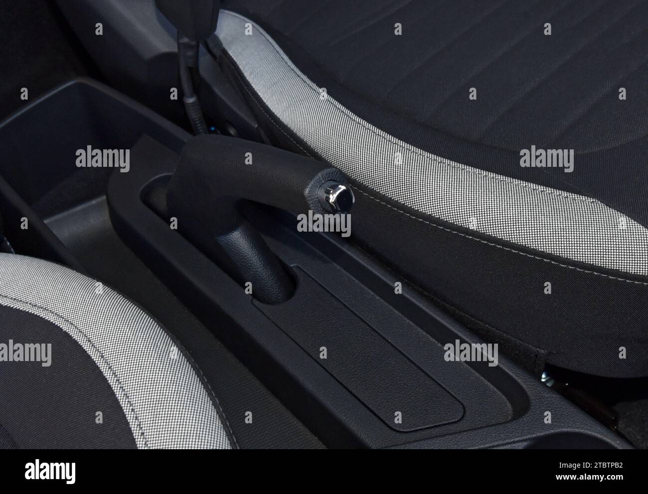 Manual brake in interior of modern car close up Stock Photo - Alamy