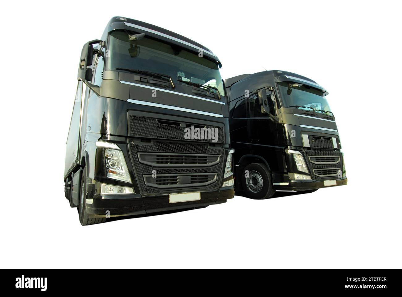 Two large trucks with semi trailer on a white background Stock Photo ...
