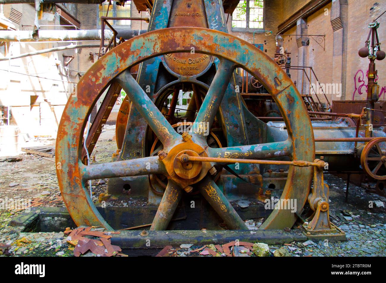 1902 Flywheel in Abandoned Armour Factory, Rusting Industrial Relic ...