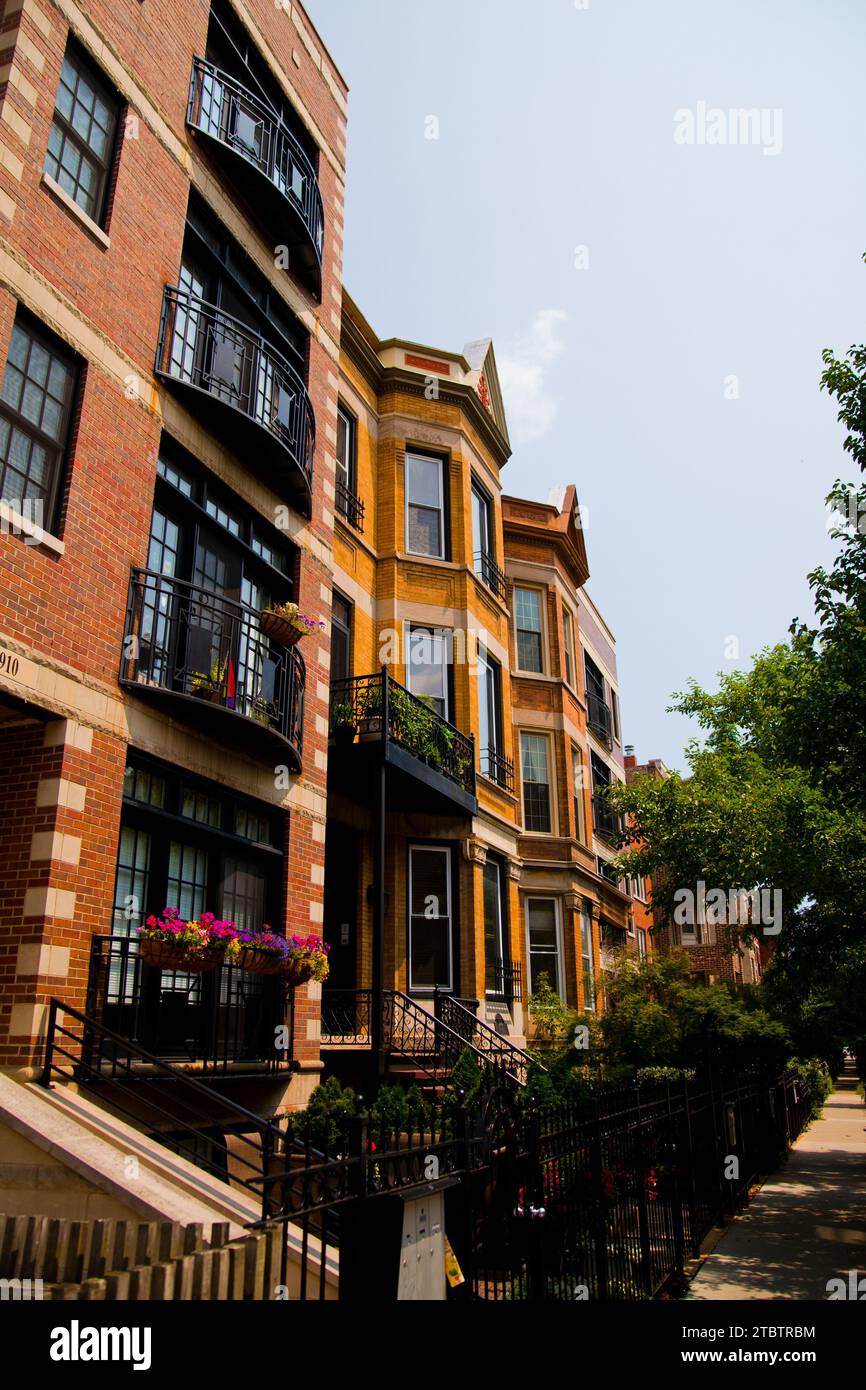 Classic Residential Architecture with Green Spaces in Chicago Stock ...