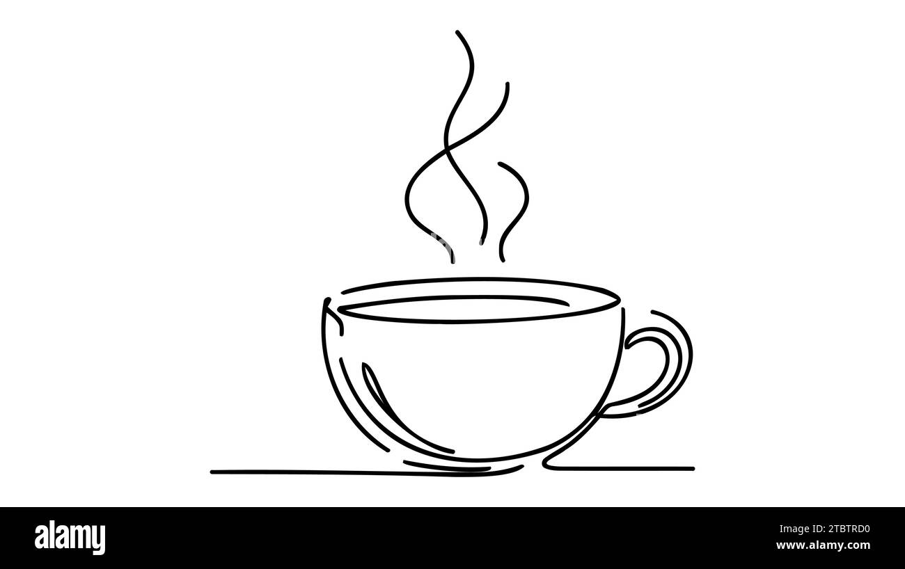 Continuous thin line coffee cup with smoke vector illustration ...