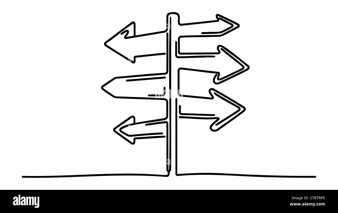 Road direction sign arrows isolated on white background. Continuous one ...